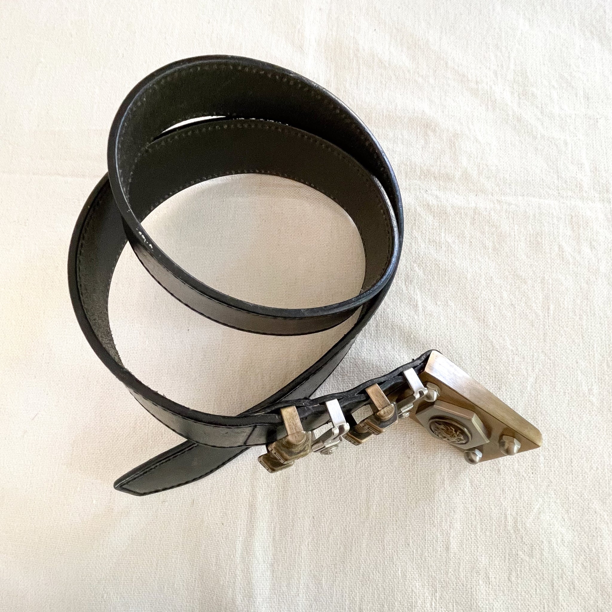 Vintage Versace Belt, Black Leather Medusa Bolts, GIANNI VERSACE 34/85 ...
