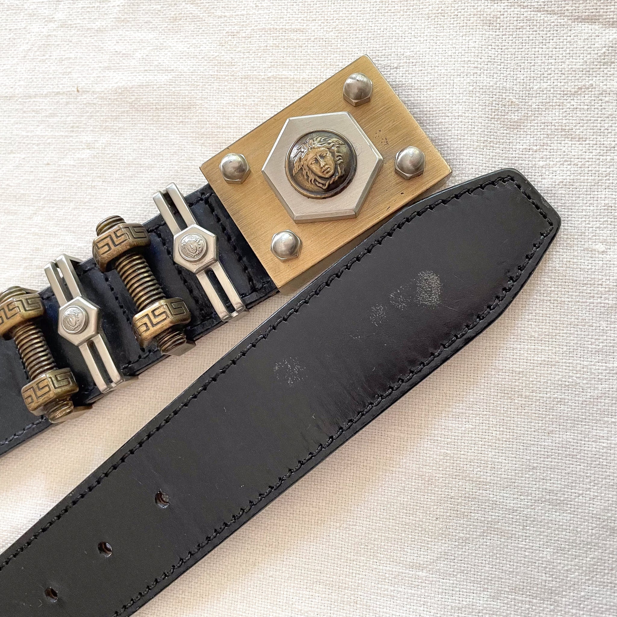Vintage Versace Belt, Black Leather Medusa Bolts, GIANNI VERSACE 34/85 ...