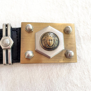 Vintage Versace Belt, Black Leather Medusa Bolts, GIANNI VERSACE 34/85 ...