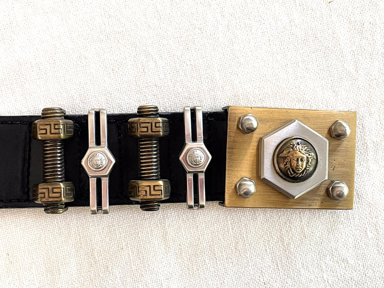 Vintage Versace Belt, Black Leather Medusa Bolts, GIANNI VERSACE 34/85 ...