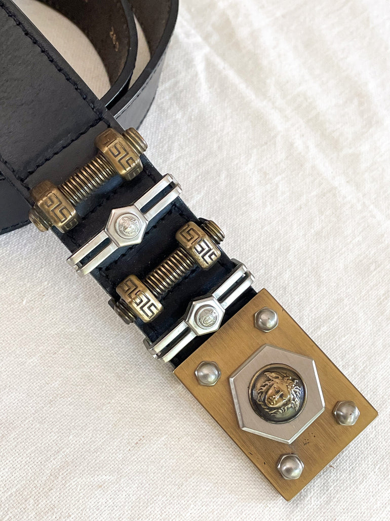 Vintage Versace Belt, Black Leather Medusa Bolts, GIANNI VERSACE 34/85 ...