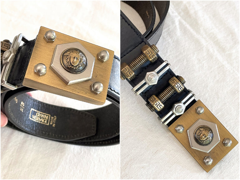 Vintage Versace Belt, Black Leather Medusa Bolts, GIANNI VERSACE 34/85 ...