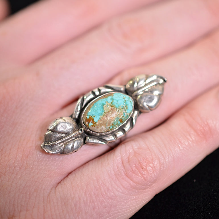 Vintage Silver Turquoise Ring, Southwestern Native American Leaf Ring ...