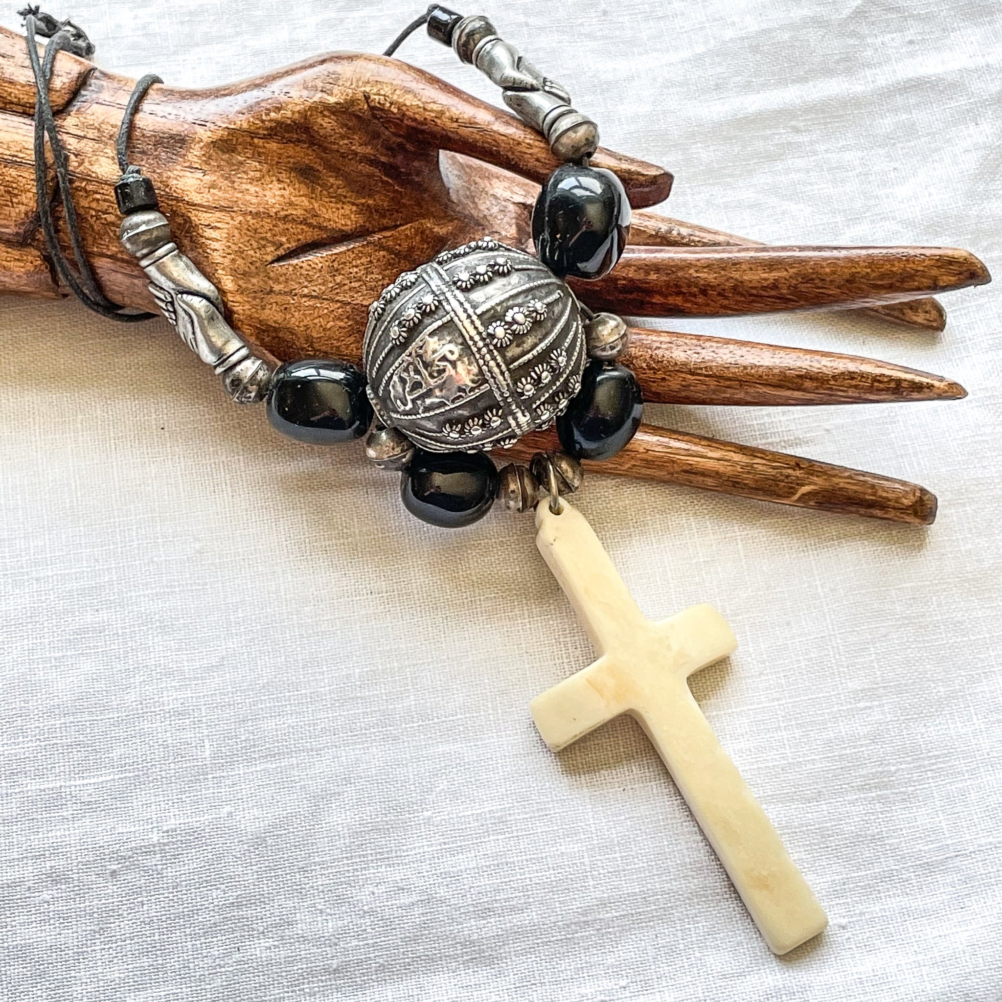 Vintage Ethnic Bohemian Pendant Cross Necklace, Clasping Hands Friends ...